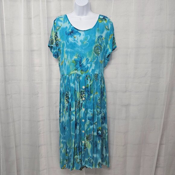 Bila | Dresses | Bila Blue Green Tropical Midi Dress Tie Back Floral ...